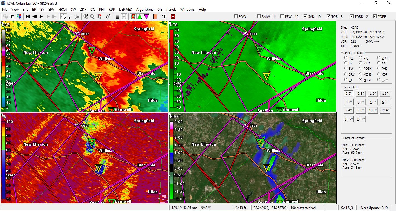 PDS Tornado Warning, 7M SW Williston, SC, multiple areas of rotation | Scrolller