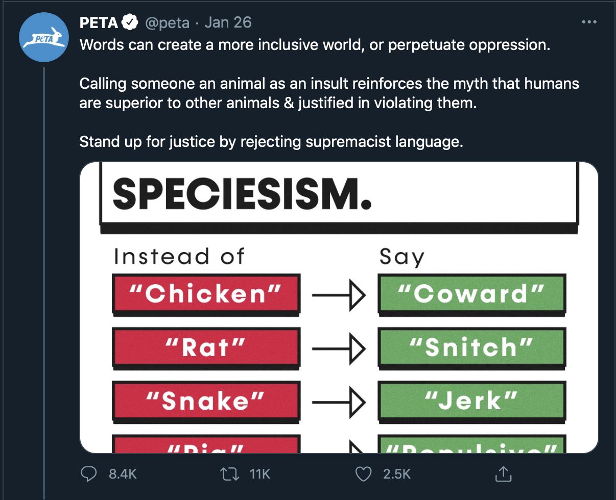 PETA back on their shit yet again. For context, the full image reads ...