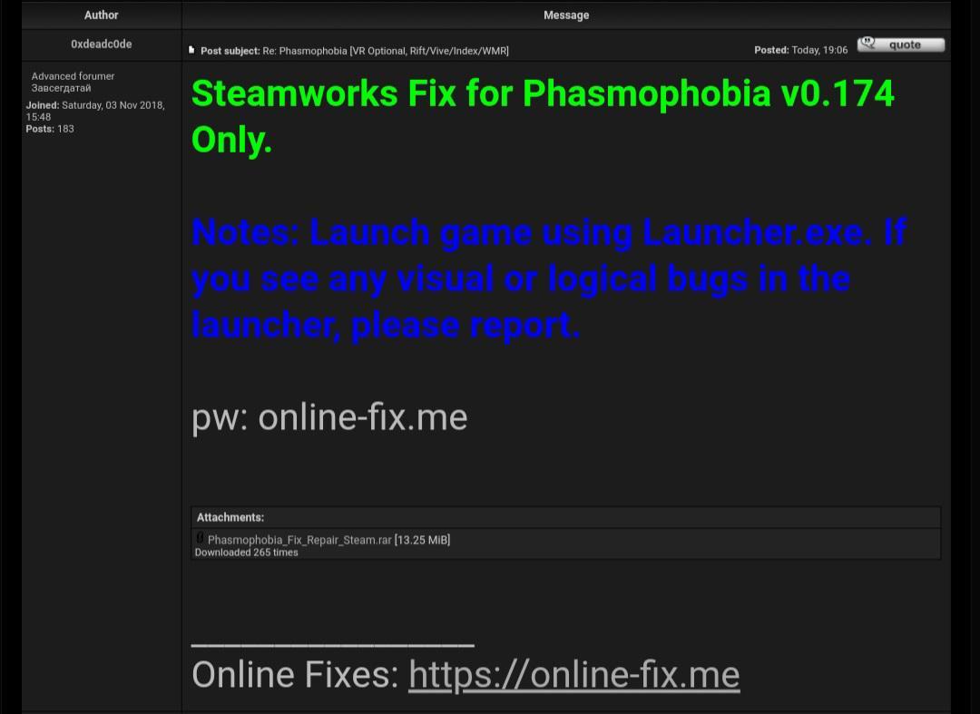 Phasmophobia v0.174 Steamworks fix by 0xdeadc0de | Scrolller
