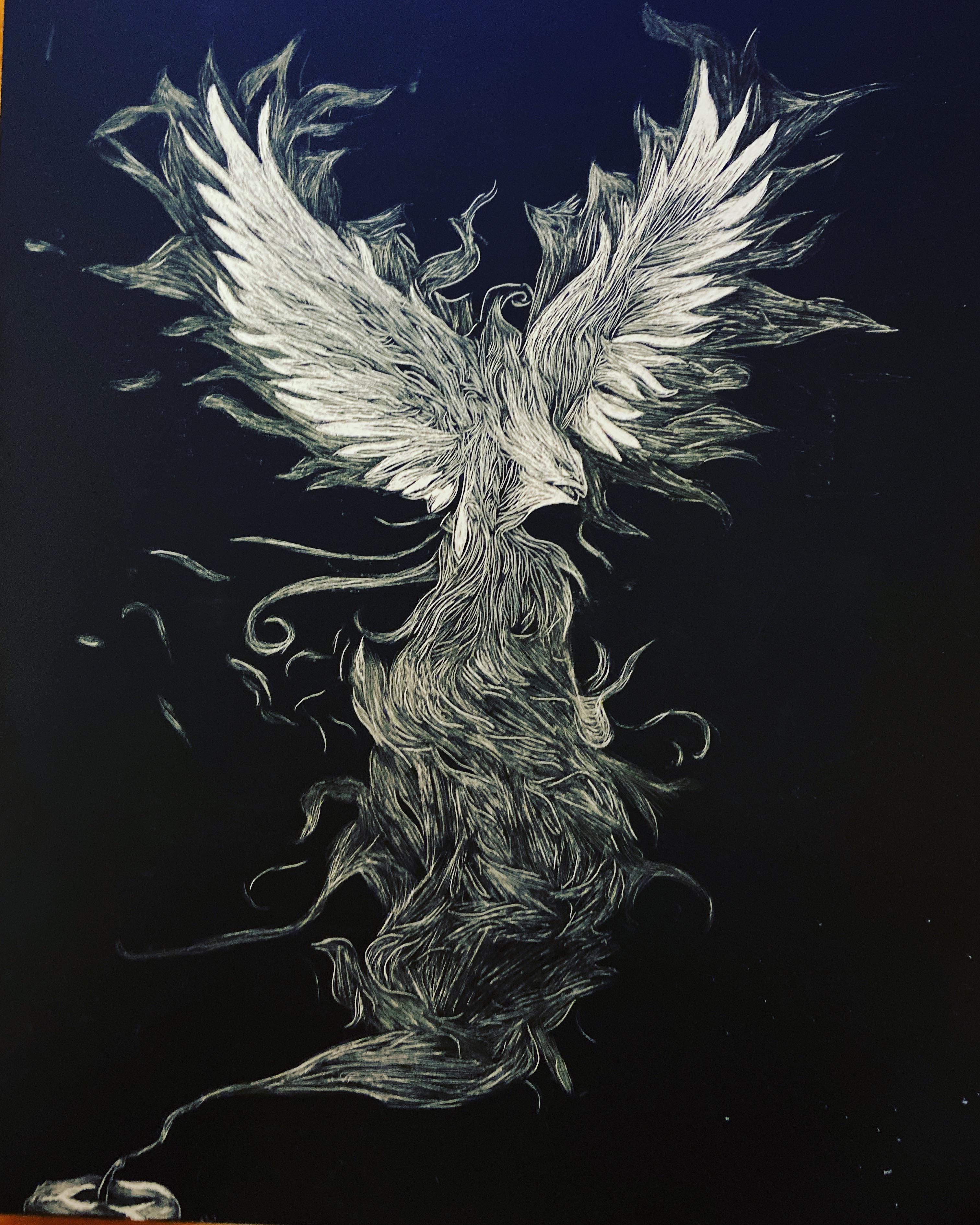 Phoenix, Me, Scratchboard, 2020 | Scrolller