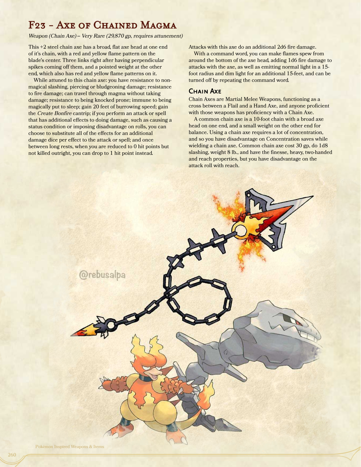 Pokémon Inspired Weapons & Items, F23 - Axe of Chained Magma | Scrolller