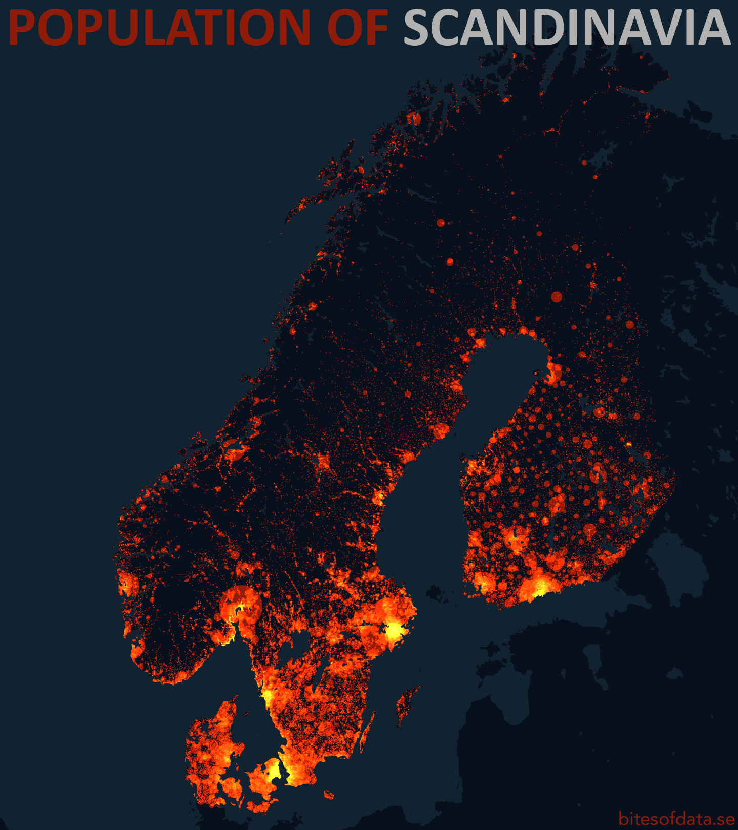Population density map of Scandinavia | Scrolller