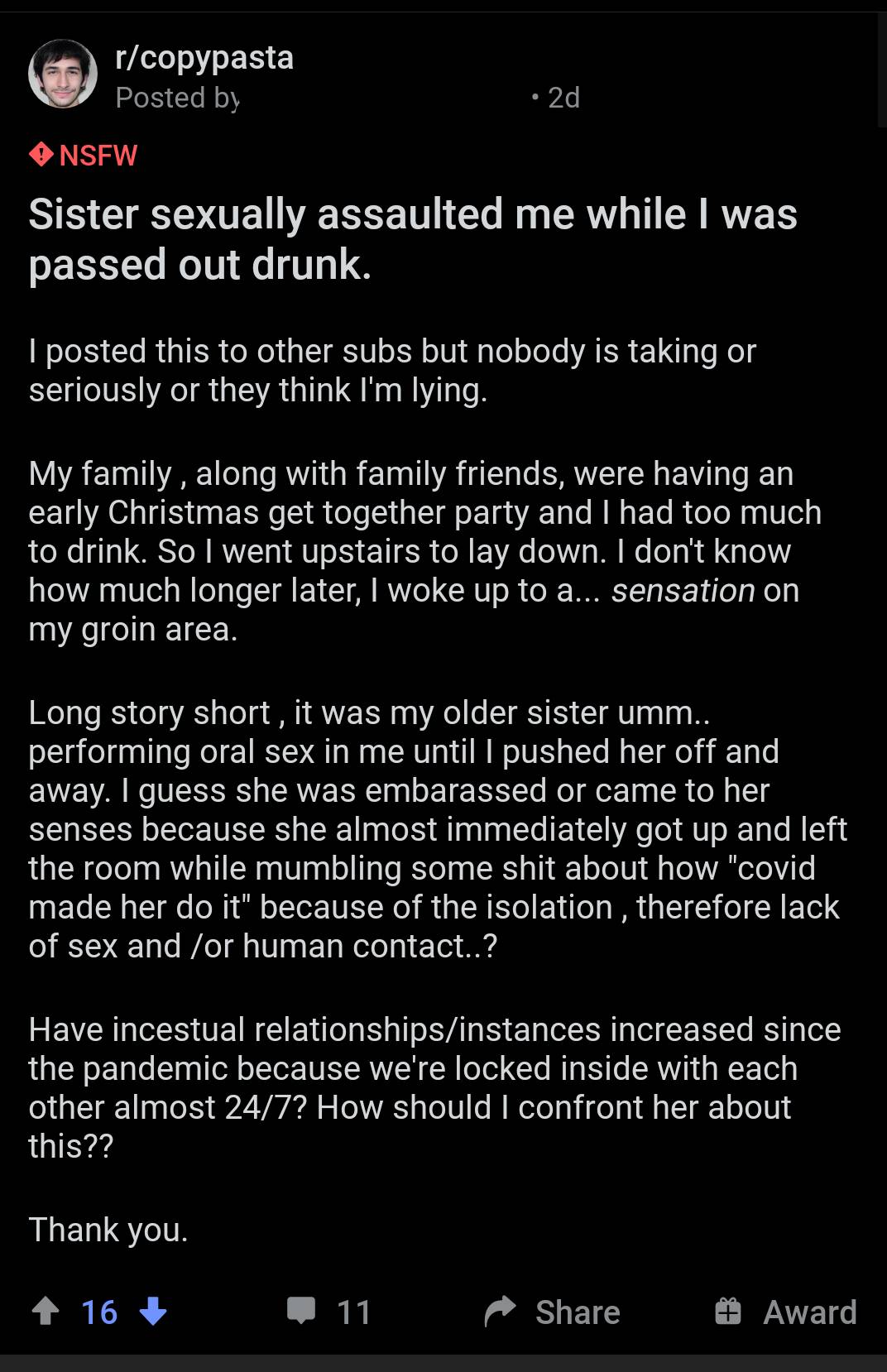 Posting a rape story in r/copypasta | Scrolller