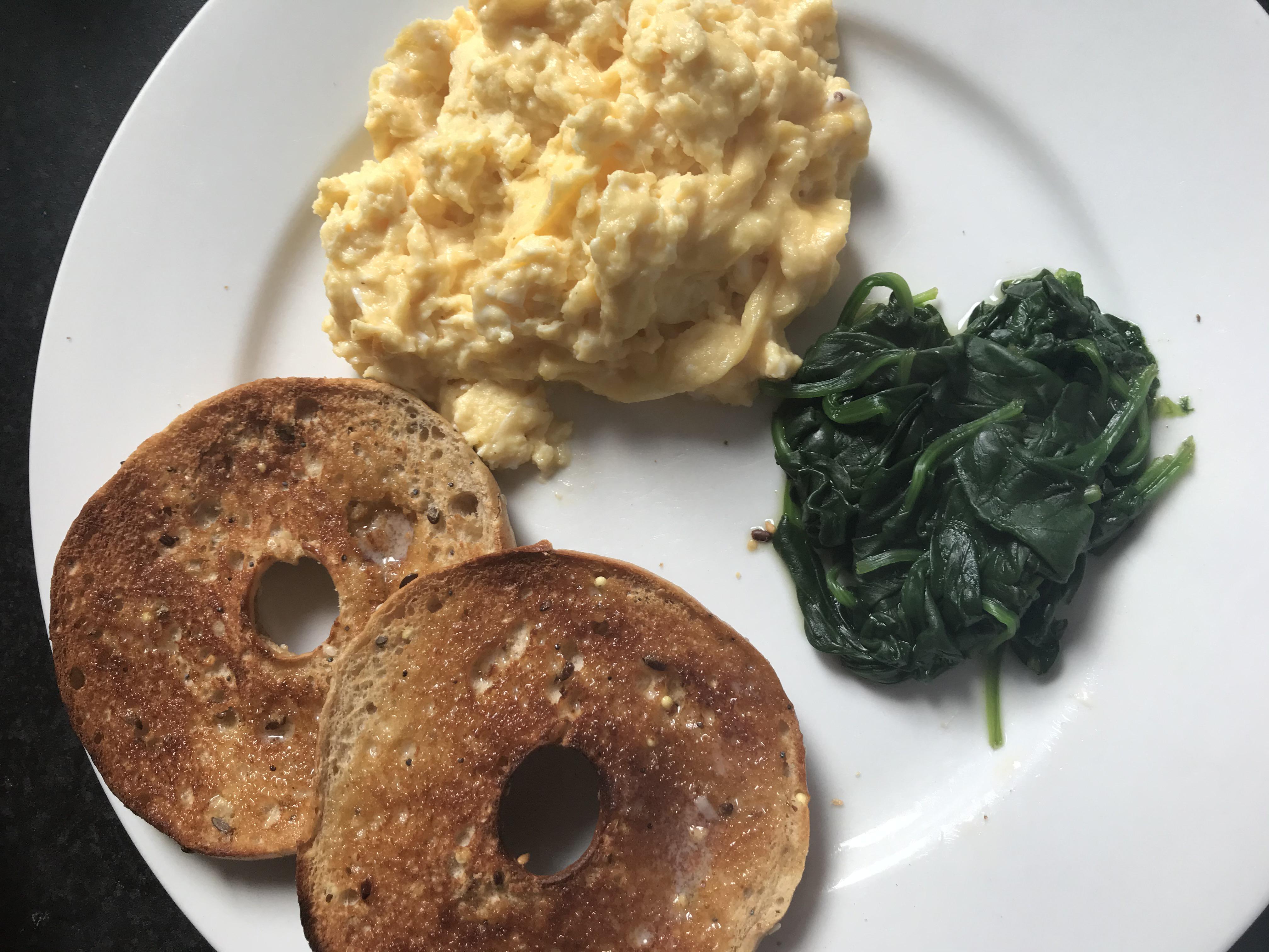 Protein bagel, scrambled eggs and spinach | Scrolller