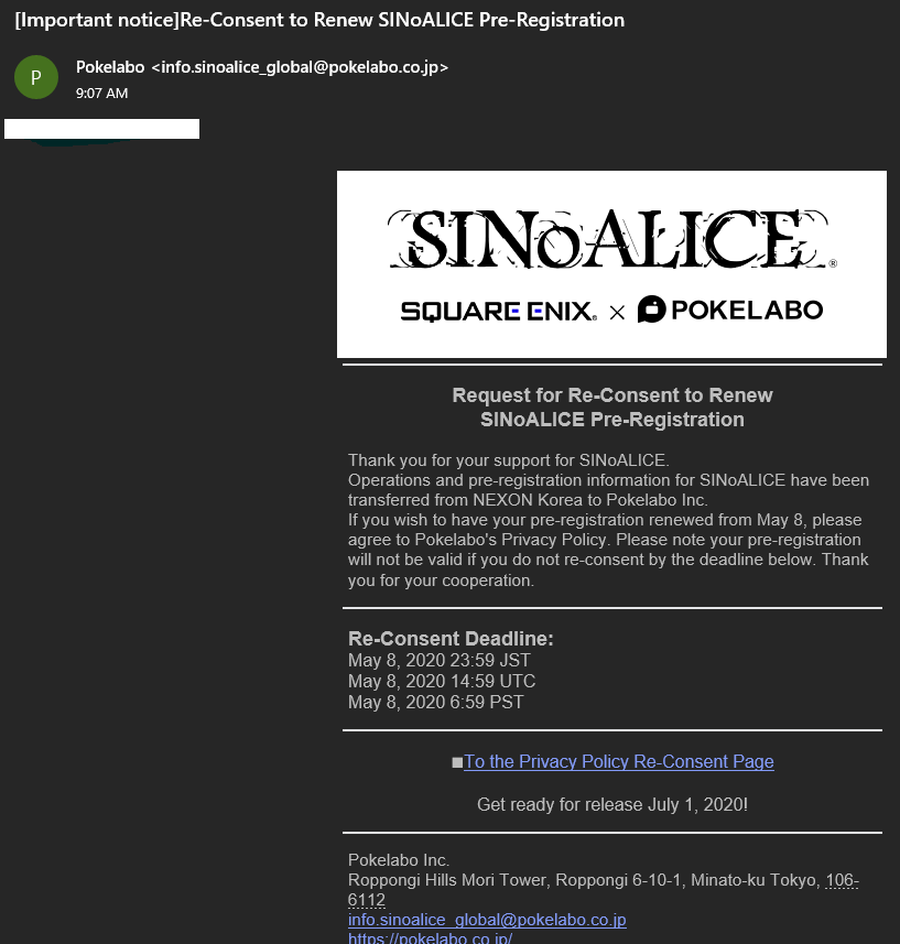 [PSA] Re-Consent to Renew SINoALICE Pre-Registration | Scrolller