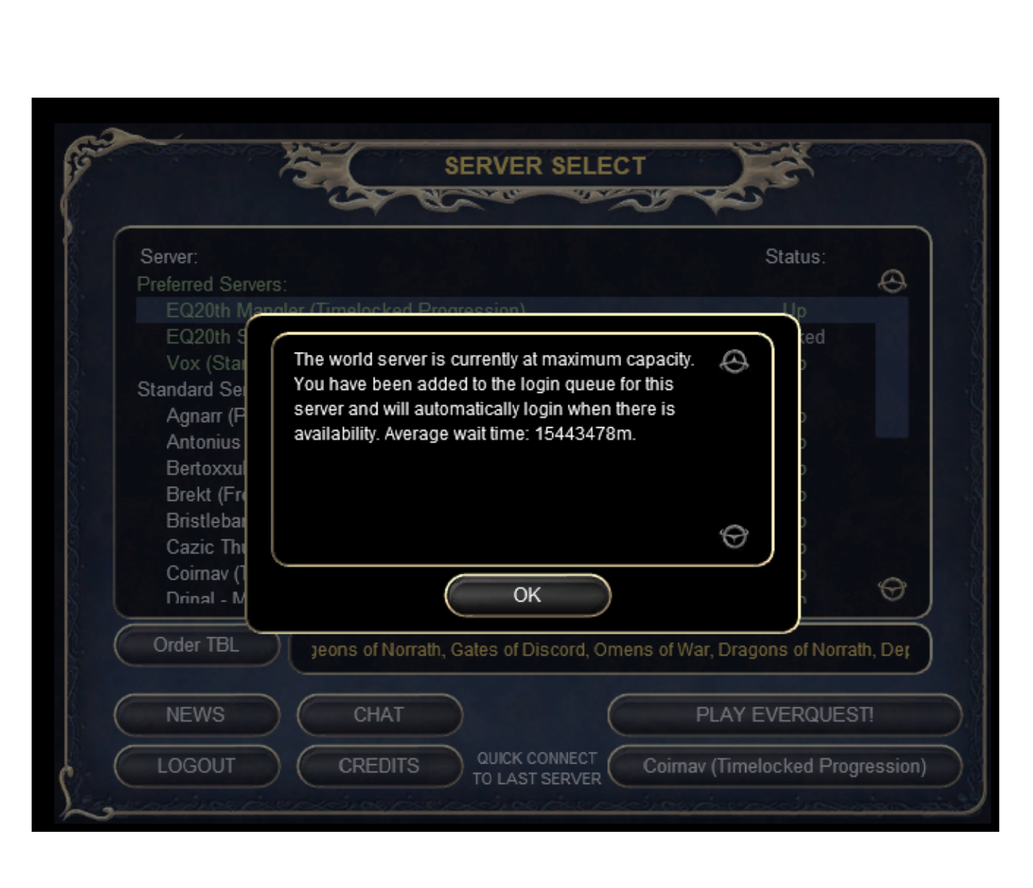 Que time for Mangler, the new EQ progression server is over 29 years wait. | Scrolller