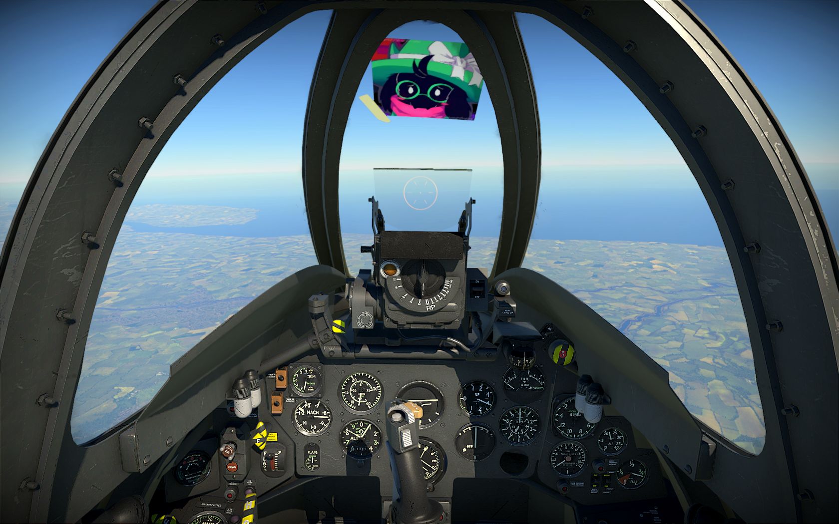 Ralsei stickied on the cockpit of a fighter jet. | Scrolller