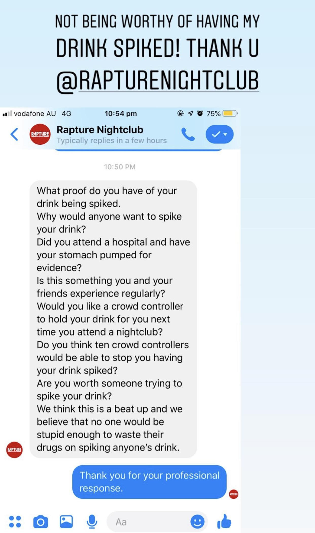 A nightclubs response to a drink (possibly) being spiked | Scrolller