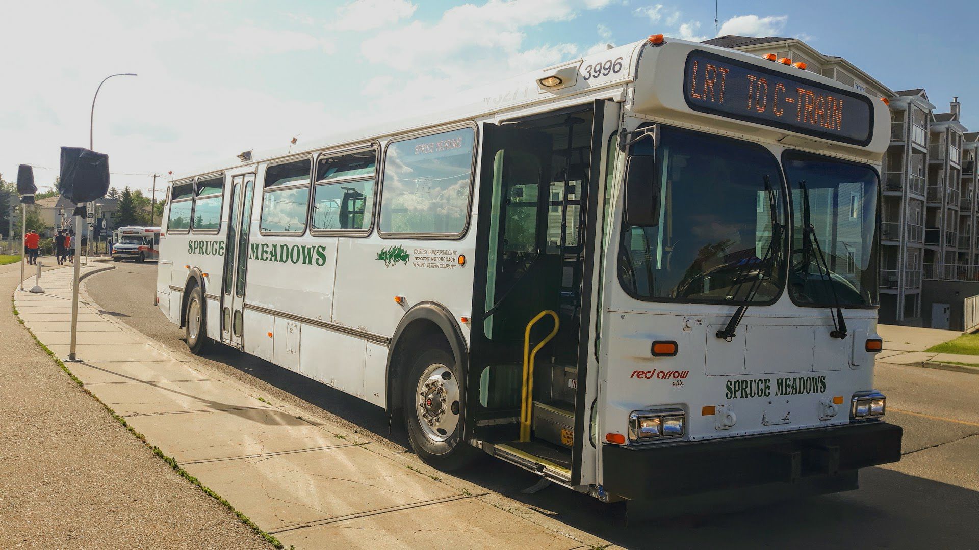 Red Arrow Motorcoach 3996, ex. Coast Mountain Bus Company V3271, is a ...