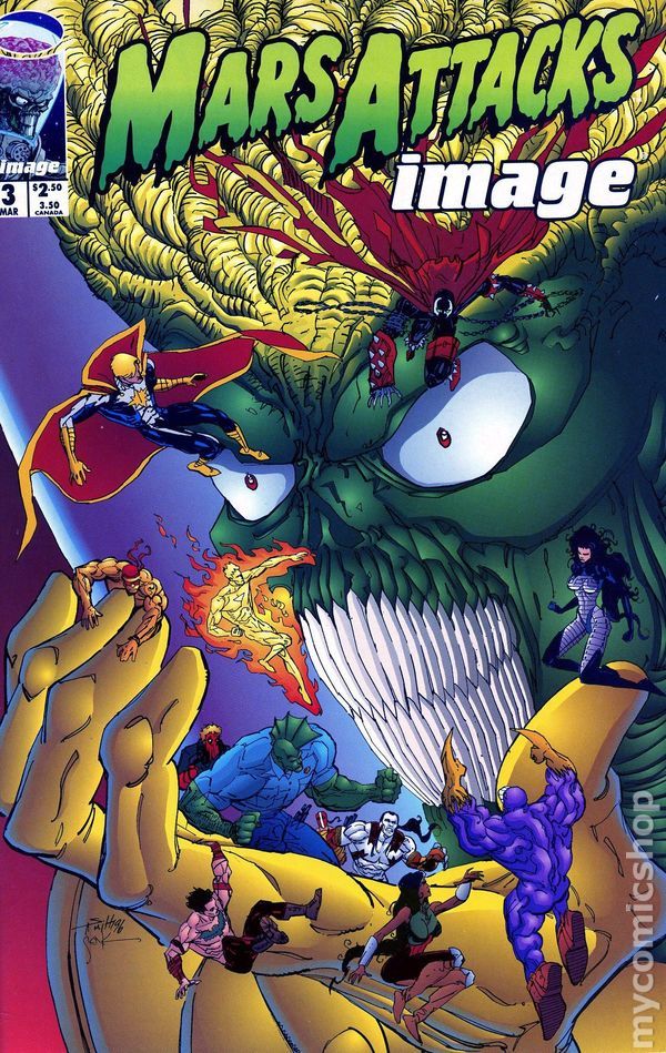 Remember that time Spawn and other image characters fought the Aliens from Tim Burton's Mars ...