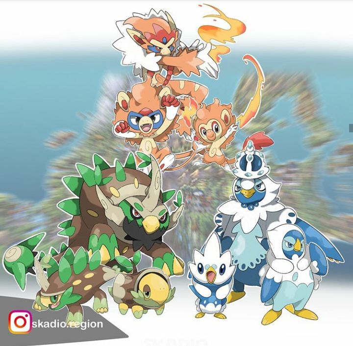 Reworks of Sinnoh starters by skadio.region. Link to their Instagram in the comments. | Scrolller