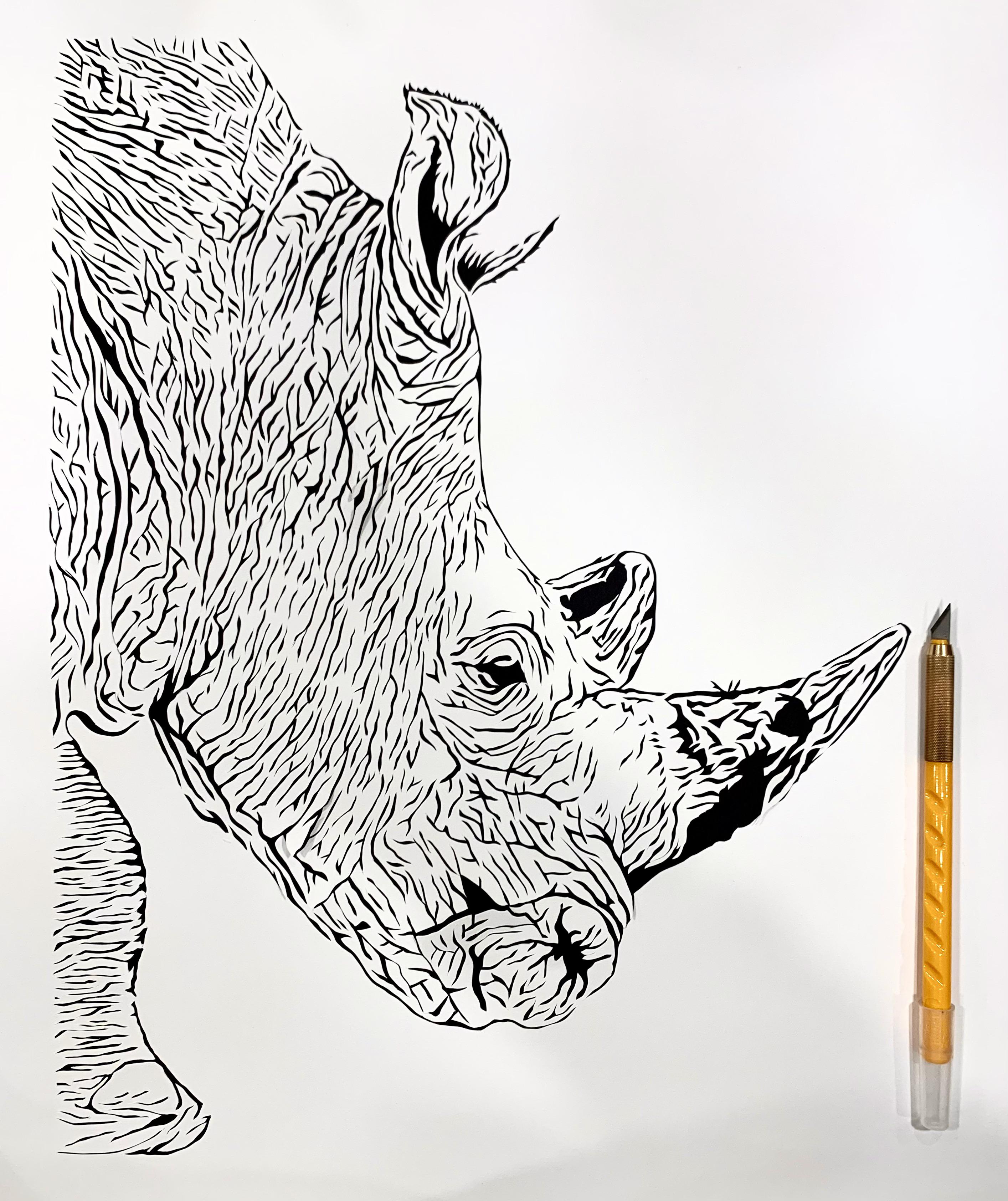 Rhino, me, paper cutting, 2021 | Scrolller