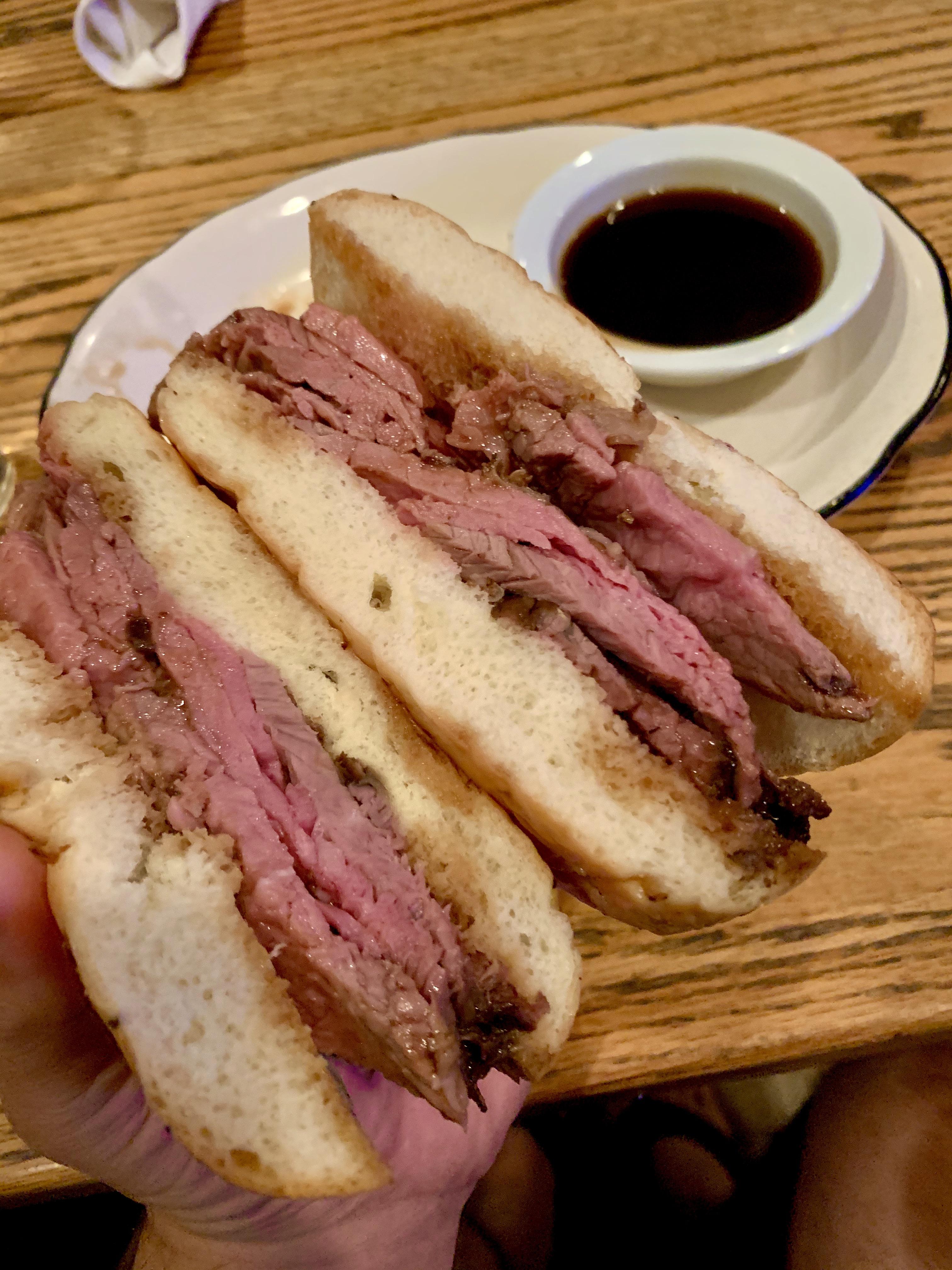 Roast beef freshly cut, onion Kaiser roll, au jus. Delicious! | Scrolller