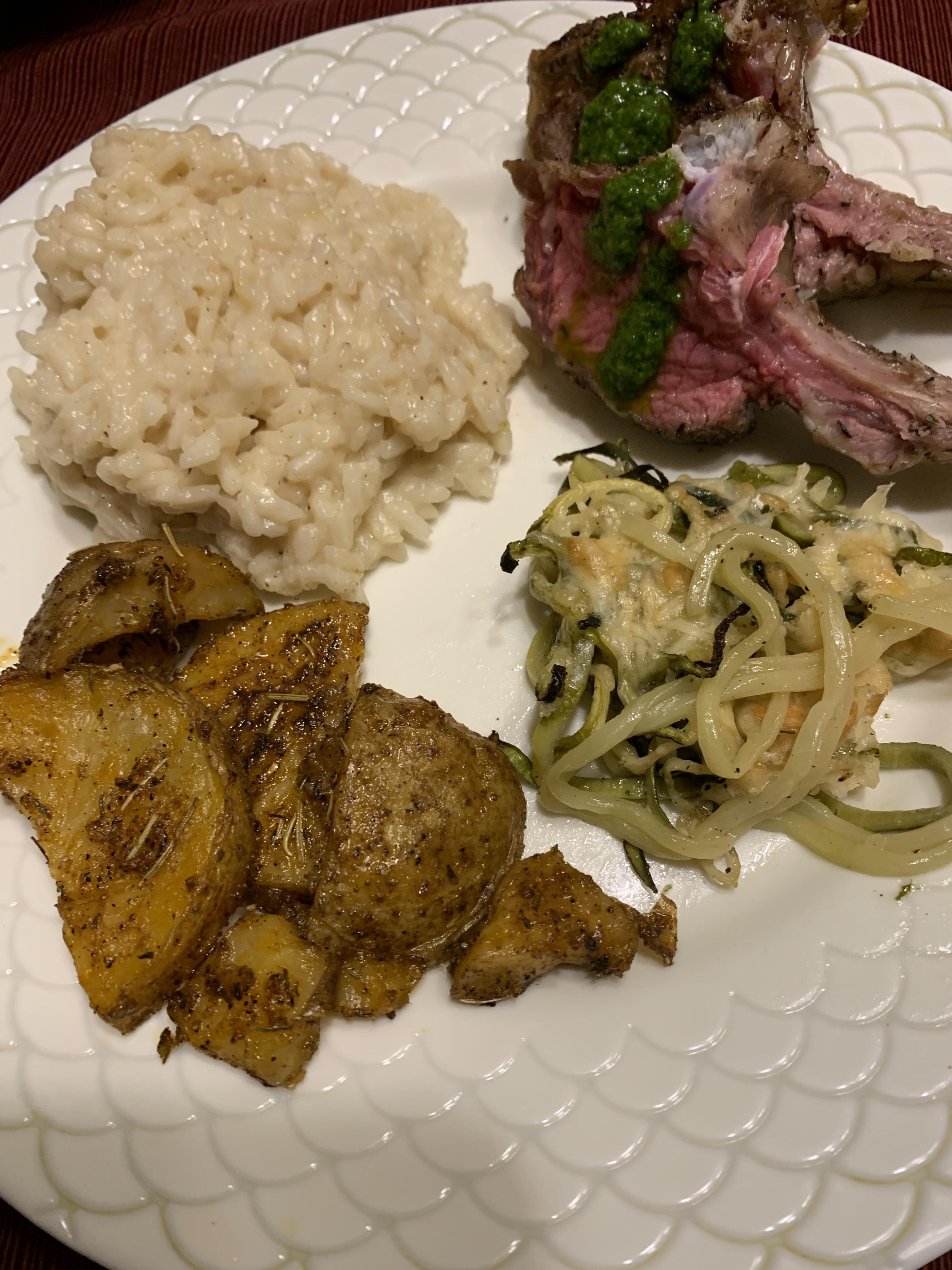 Roasted lamb chops, risotto, crispy potatoes, and zucchini | Scrolller
