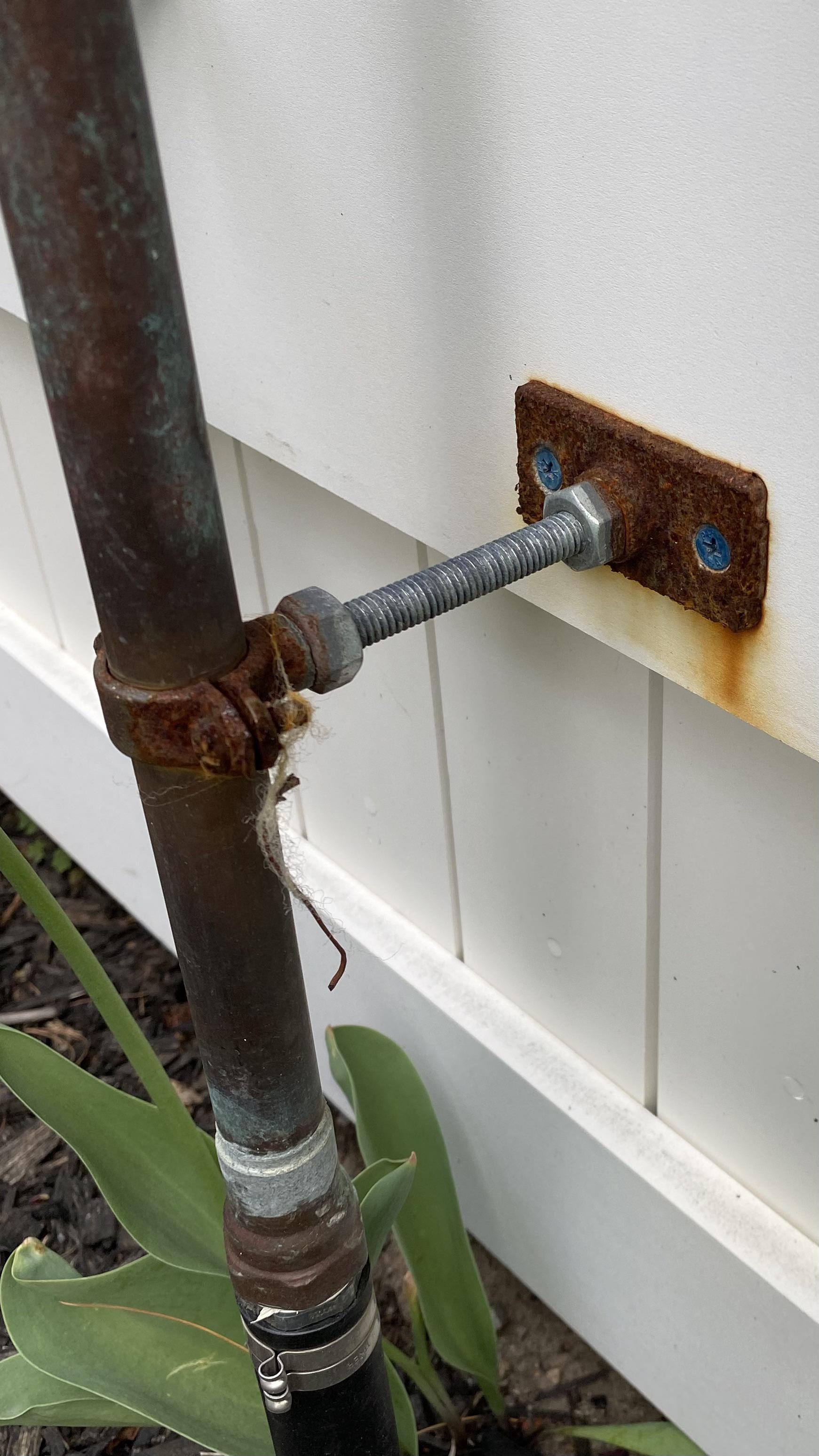 Rusty pipe support. What do I call these parts so I can replace them? More details in comments ...