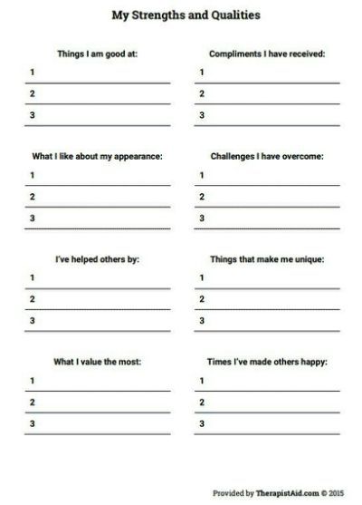 Self-Esteem Worksheet: My Strengths and Qualities | Scrolller