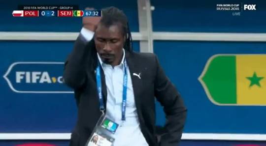Senegal manager Aliou Cissé's celebration when his team scored | Scrolller