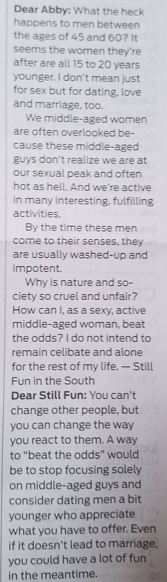 "Sexy, active, middle aged woman" complains to the newspaper advice column | Scrolller