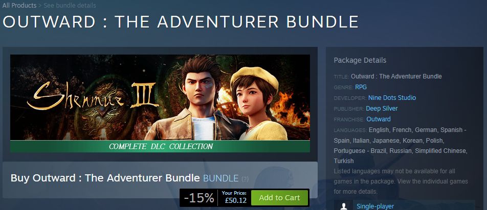 Shenmue III "Complete DLC Collection" new banner added to the wrong Steam bundle | Scrolller