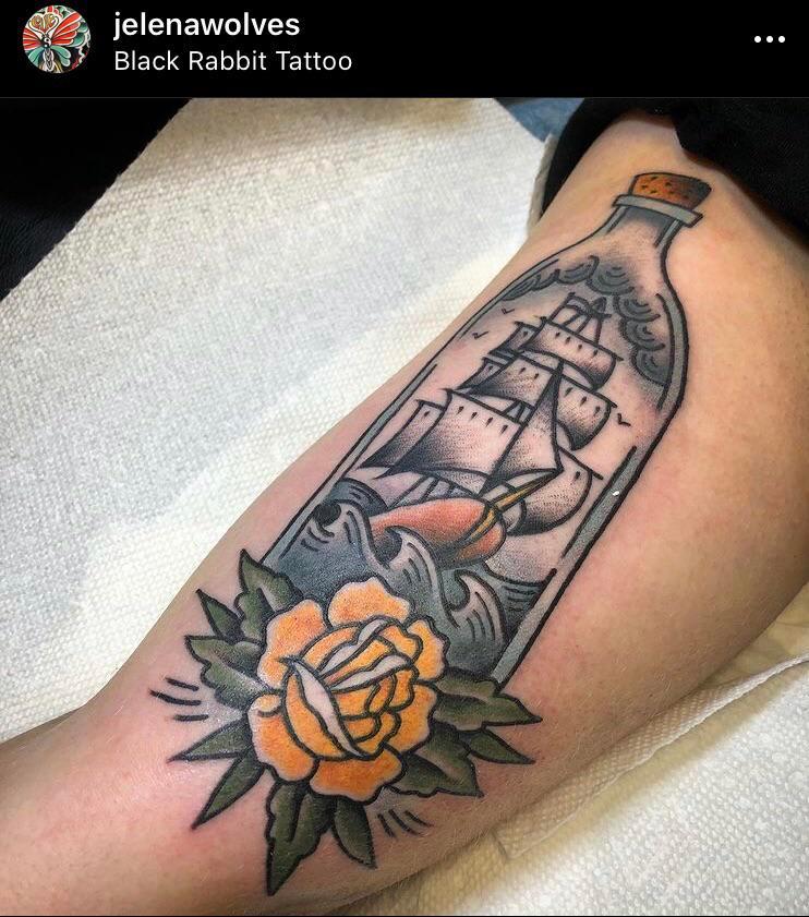 Ship in a bottle from awhile back, done by Jelena Wolves at Black ...