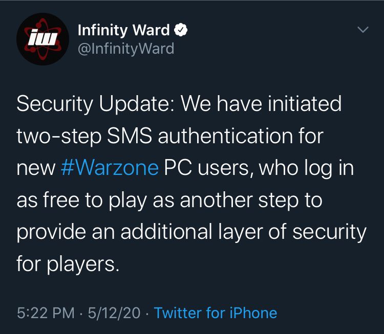 SMS 2 factor authentication now required for new PC Warzone players | Scrolller