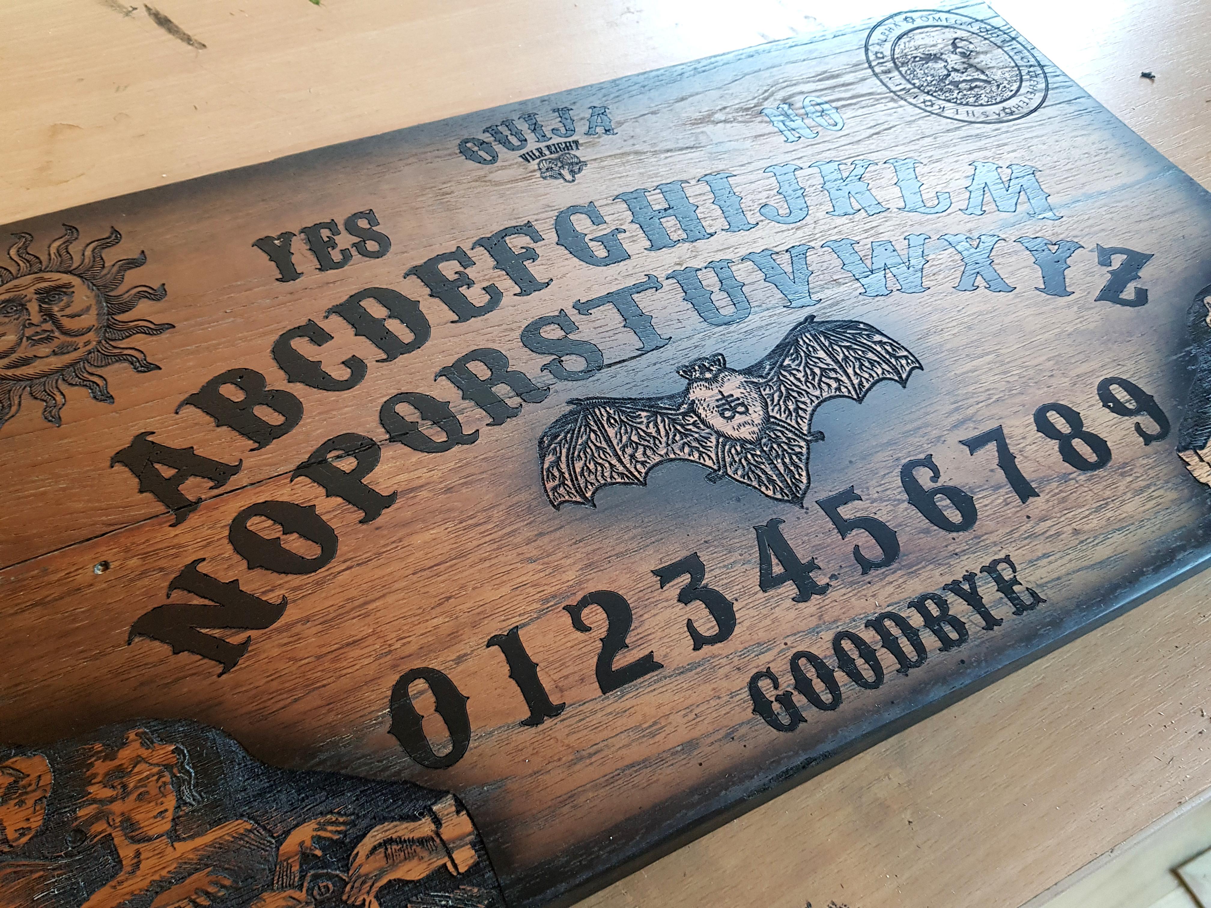 Solid Teak Ouija Board Engraved and Painted | Scrolller