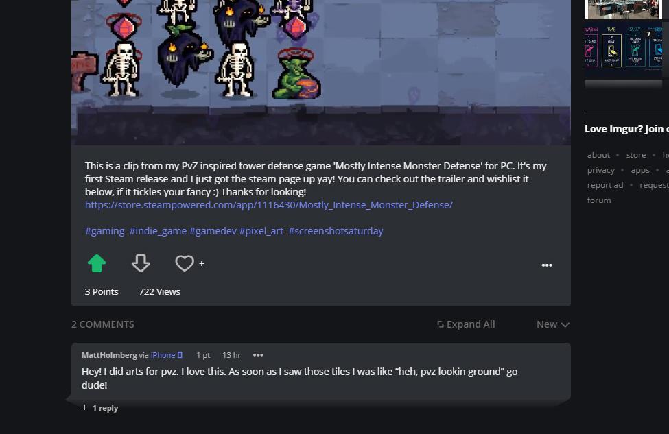 Someone from the original PvZ team commented on a PvZ inspired game I'm making. My life is ...