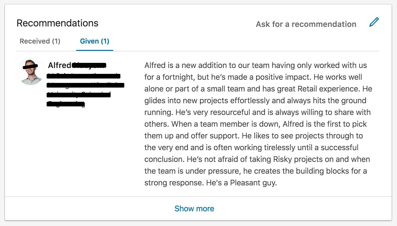 Someone I met through Fortnite added me on LinkedIn, so I wrote him a recommendation. | Scrolller