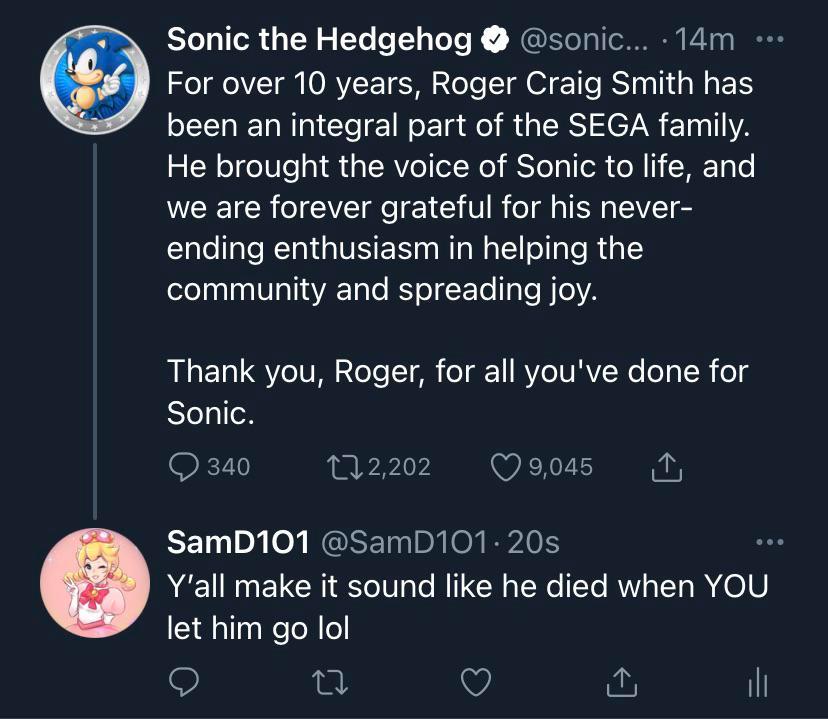 Sonic’s voice actor got replaced and their wording is interesting to say the least... | Scrolller