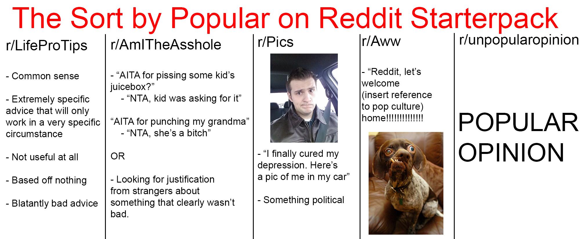 Sorting by popular on Reddit Starterpack | Scrolller
