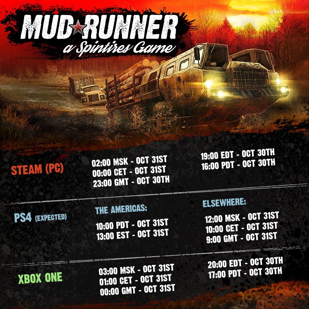 Spintires Mudrunner official worldwide release times for tomorrow | Scrolller