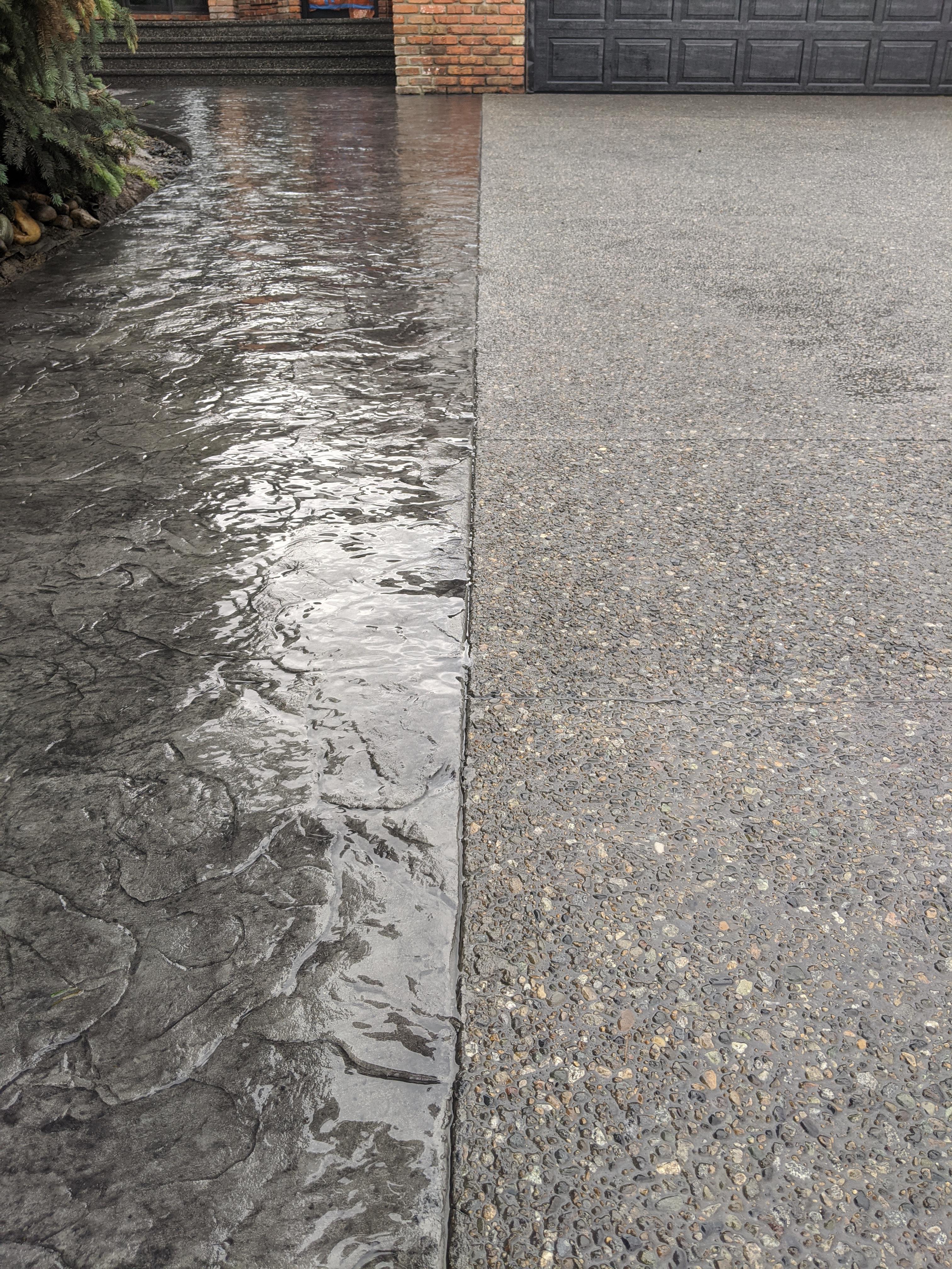 Stamp borders with black exposed stairs and driveway. | Scrolller