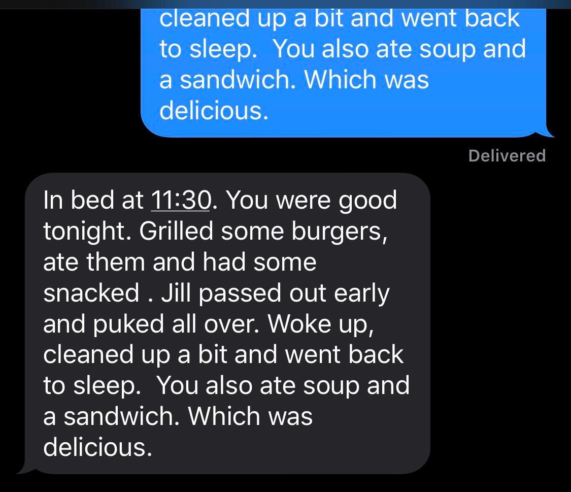 Standard Quarantine night. I txt myself at end of nights so I remember what happened. | Scrolller