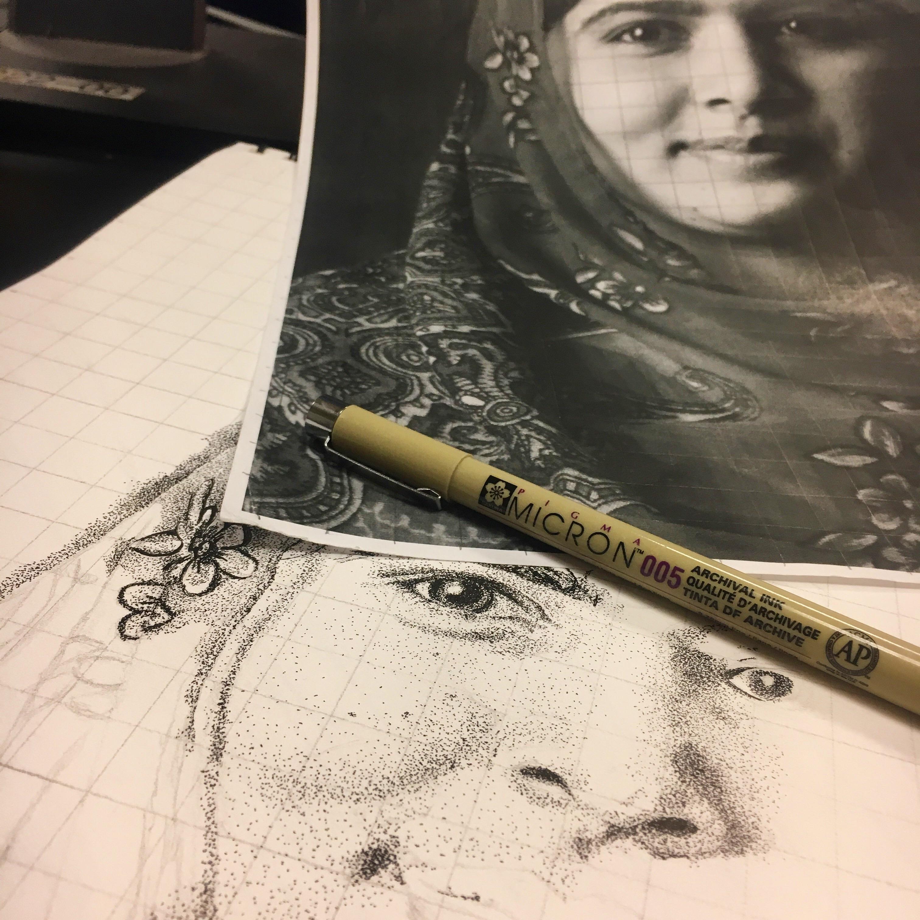Started work on a Malala stippling piece. | Scrolller