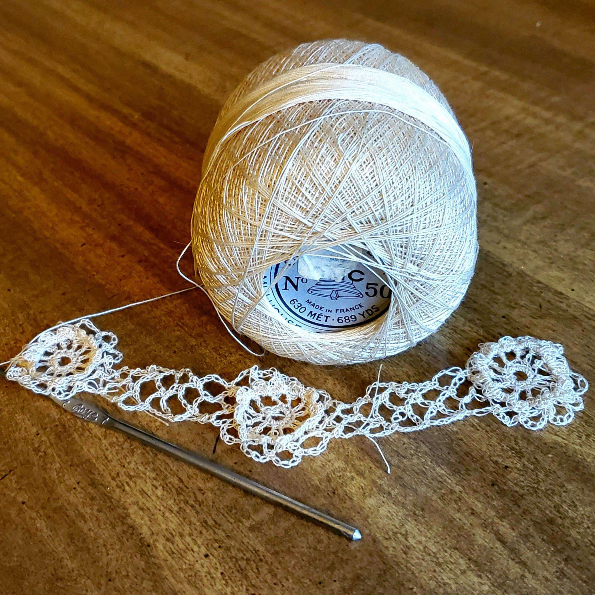 Starting crochet lace edging from a vintage pattern. Eventually it will go on the hem of a skirt ...
