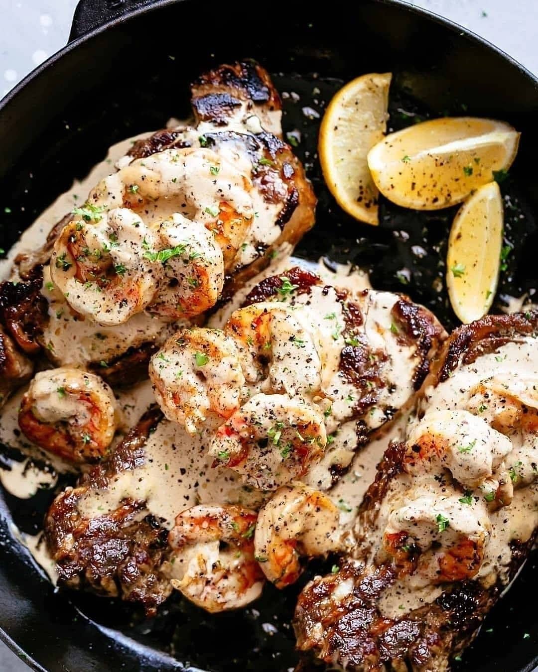 Steak with Creamy Garlic Shrimp!⁠ | Scrolller