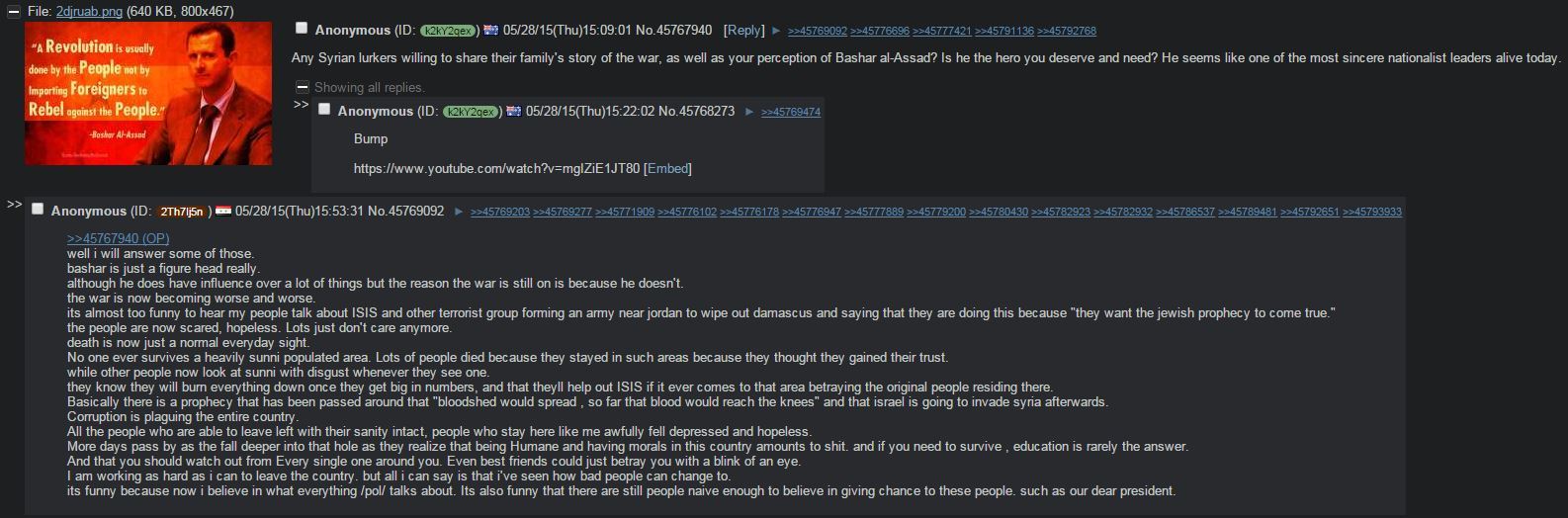 Syrian reporting about his current situation on 4chan's /pol/ | Scrolller