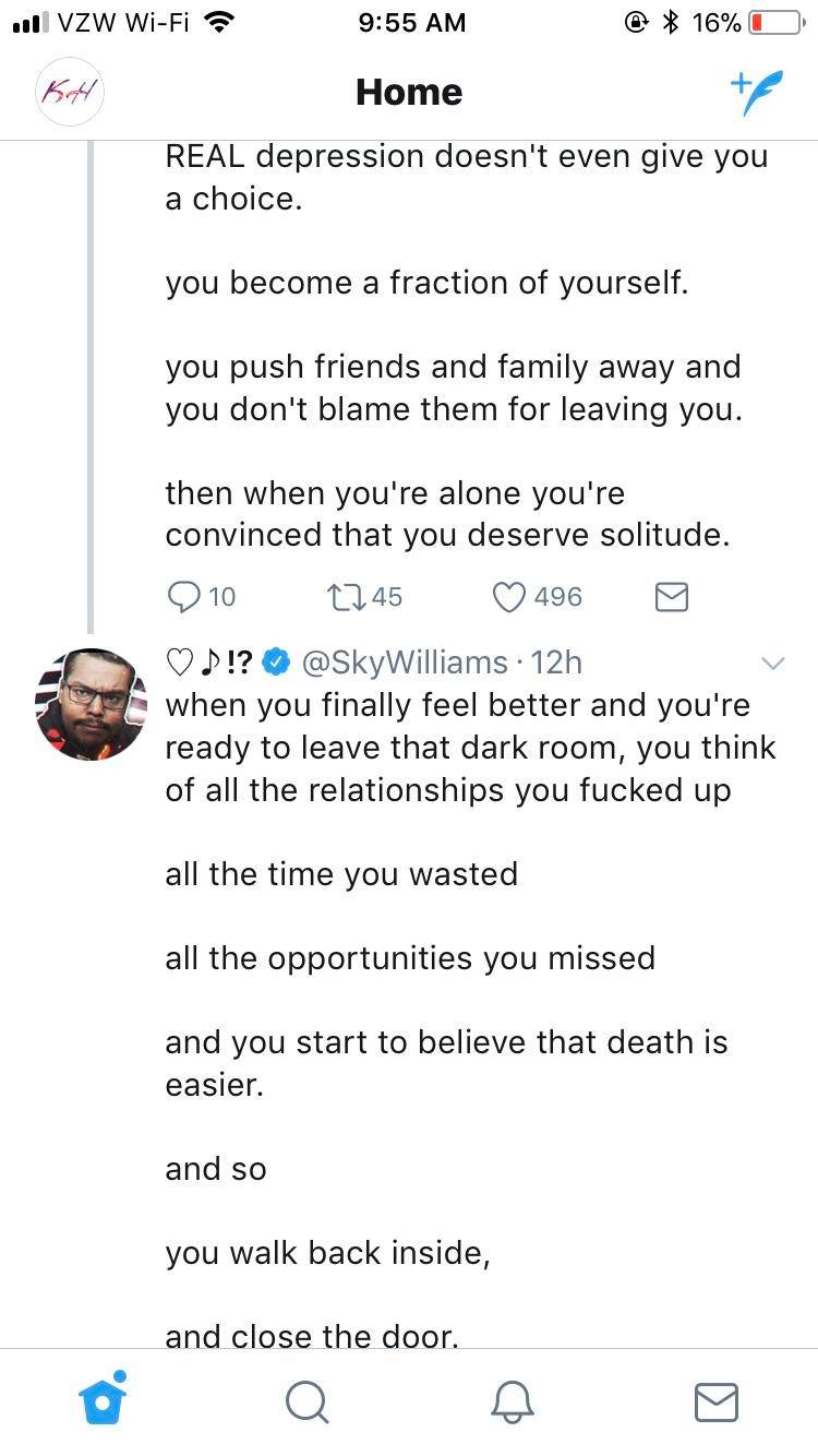 [Text] Sky Williams on depression | Scrolller