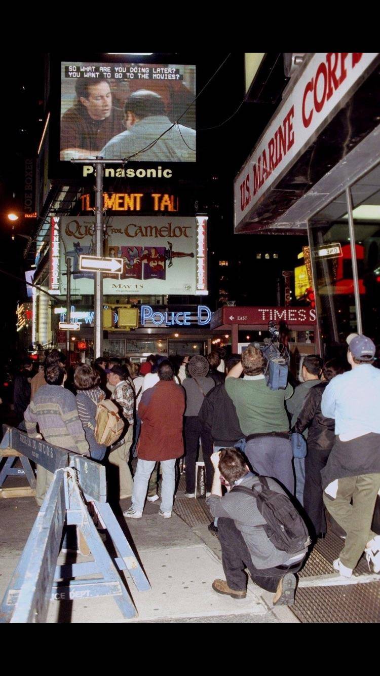 The final episode of Seinfeld being watched in Times Square. | Scrolller