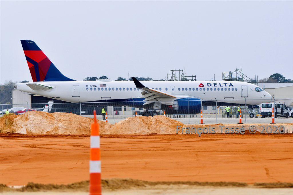 The First Spotting of a Delta A220-300. Outside of the Paint Booths at Airbus Mobile | Scrolller