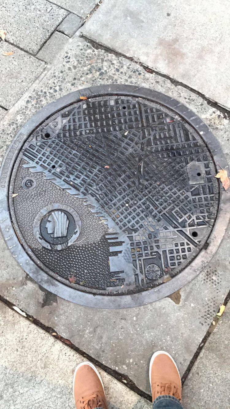 The manhole covers in Downtown Seattle have a map of Downtown on them | Scrolller