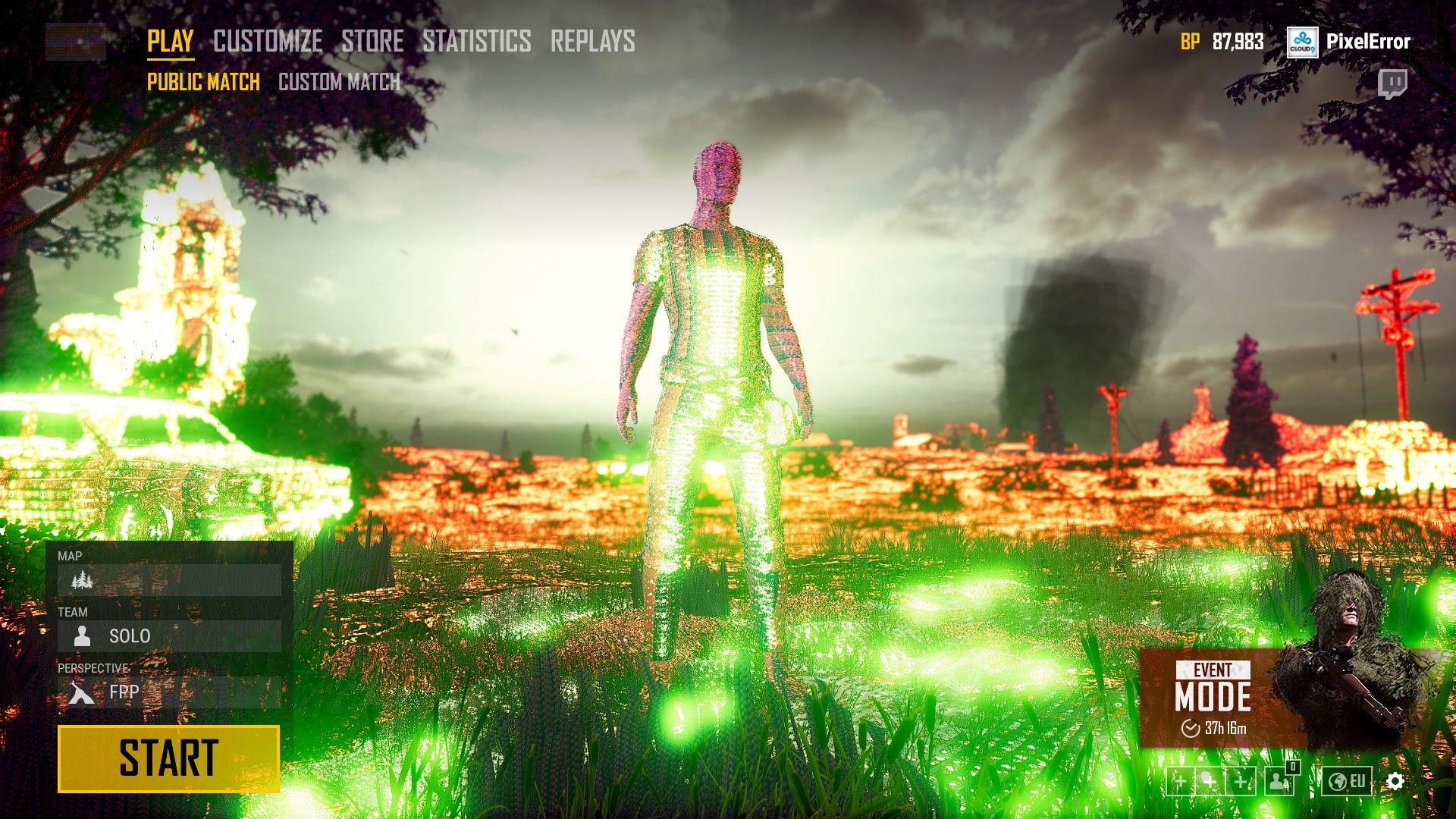 The player 'PixelError' had an interesting glitch in the lobby of PlayerUnknown's Battlegrounds ...