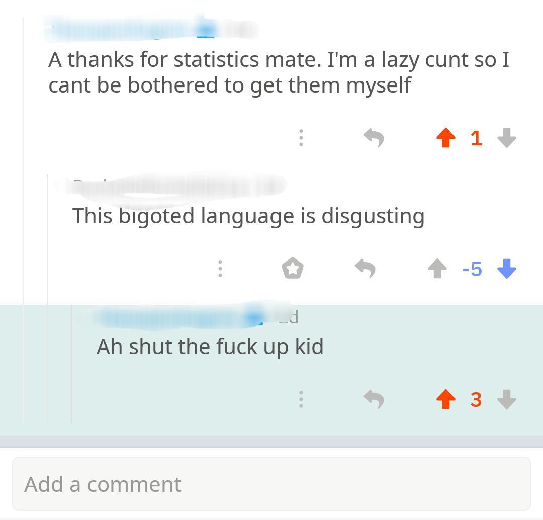 The proper way to handle "bigoted language" like a true cunt. | Scrolller