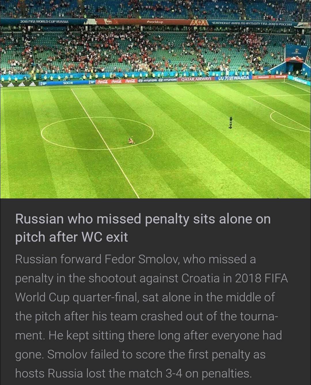 The Russian player who missed the penalty shootout in the world cup against Croatia sits alone ...
