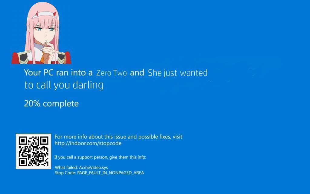 The zero two computer crash (feel free to scan the QR code if you want, it don't go to a ...