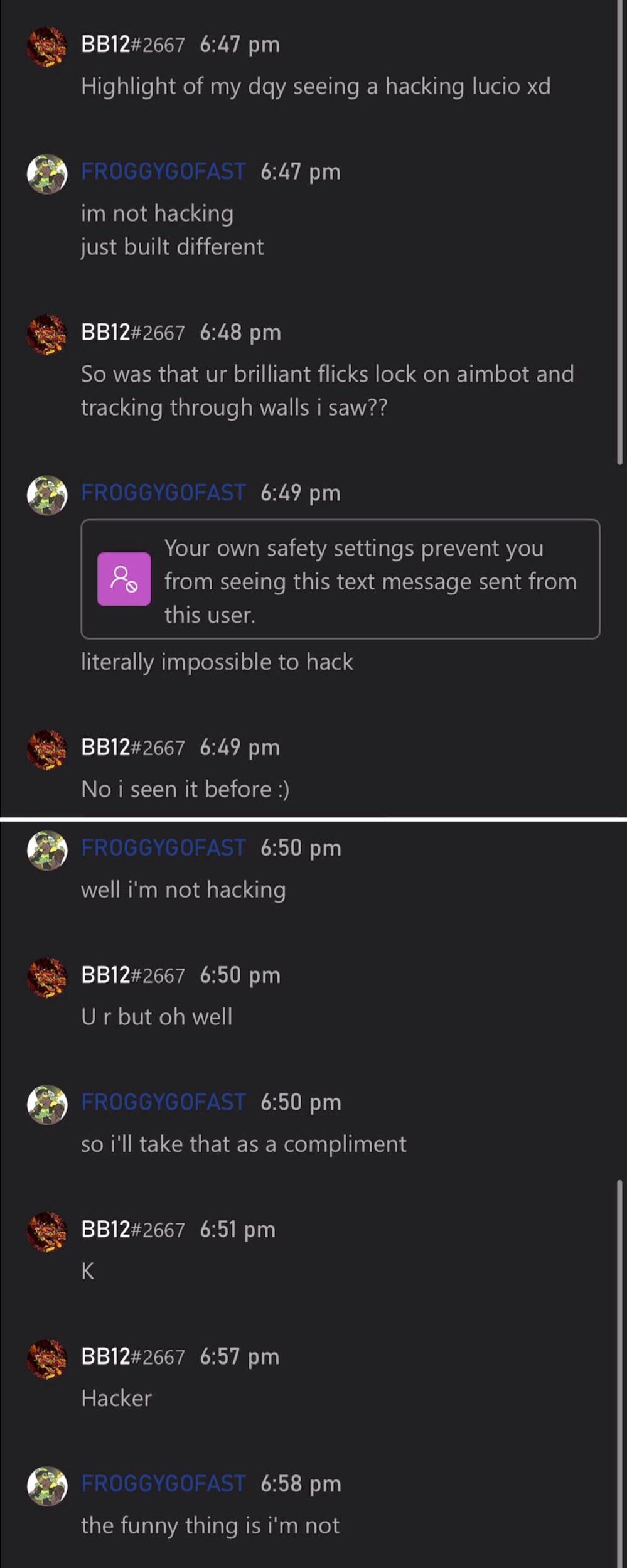 there is no greater honour than to be accused of hacking on your main, especially on console ...