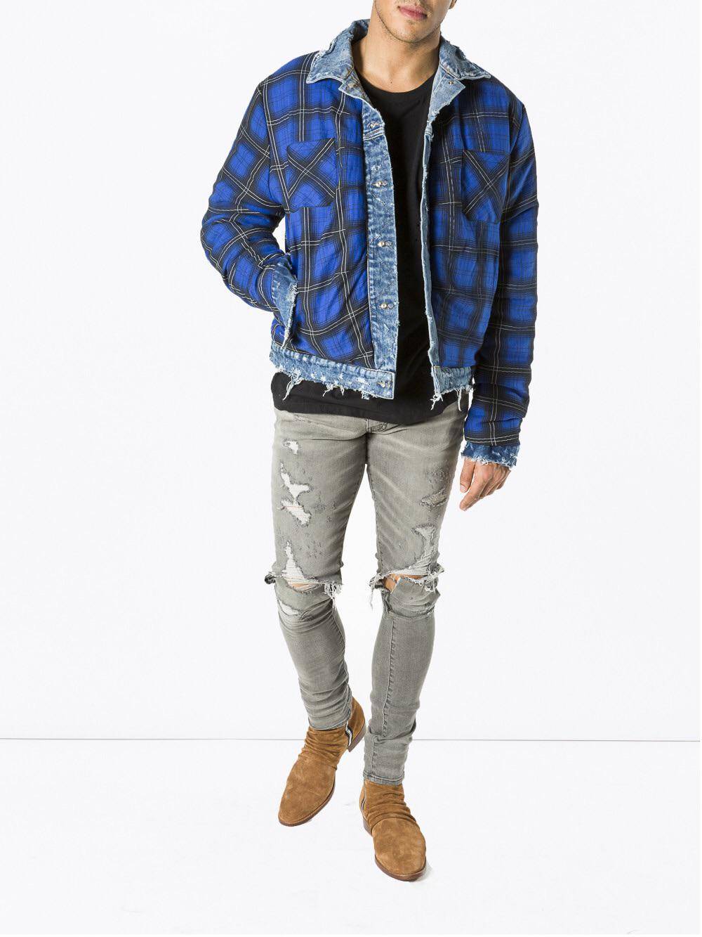 This Amiri plaid reversible denim jacket | Scrolller