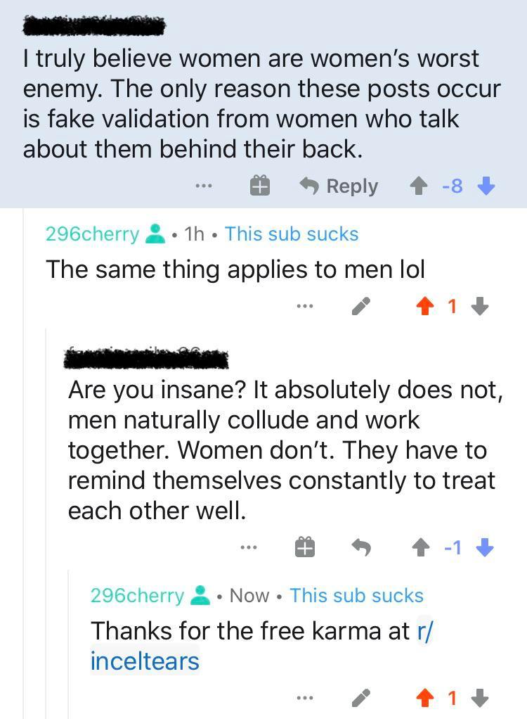 This incel believes that men are never mean to each other | Scrolller
