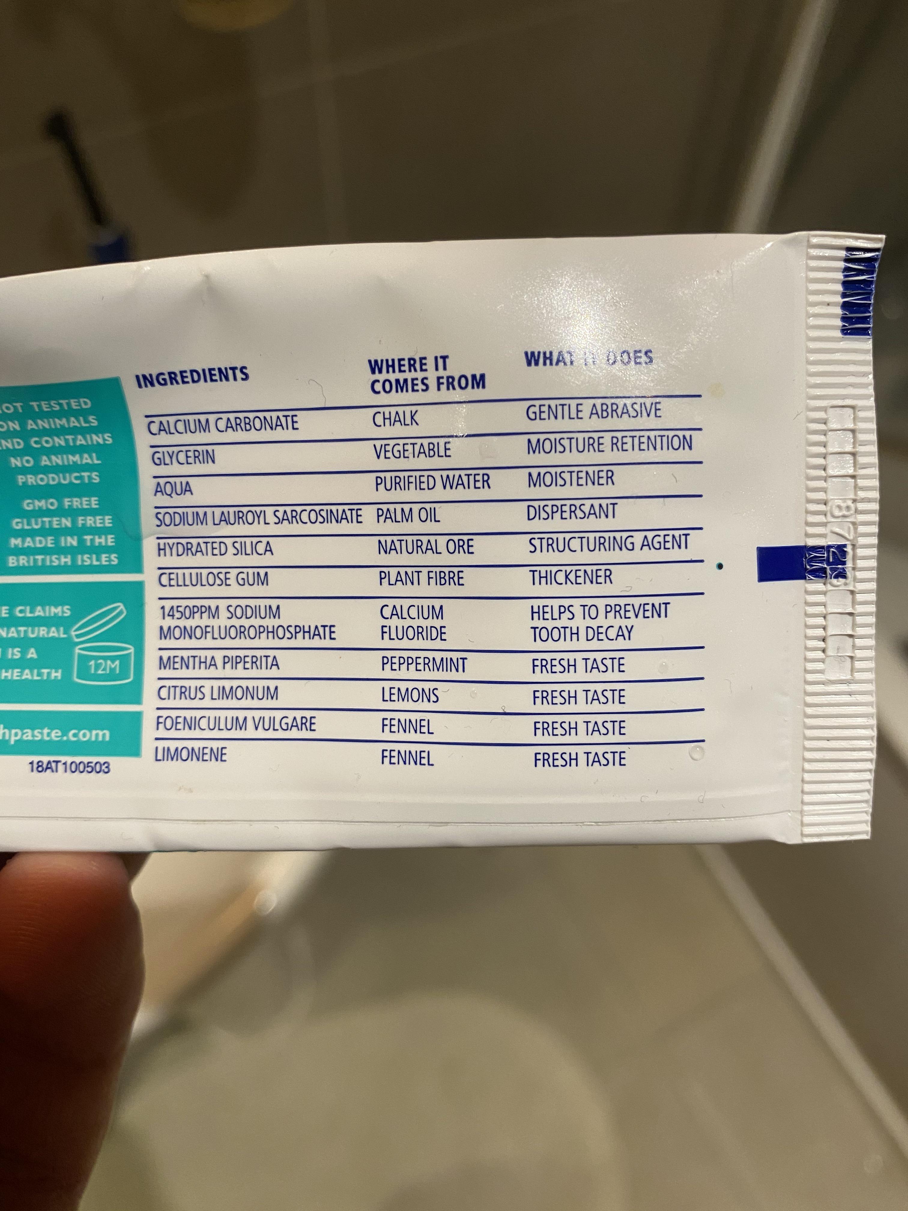 This ingredients list on my toothpaste. | Scrolller