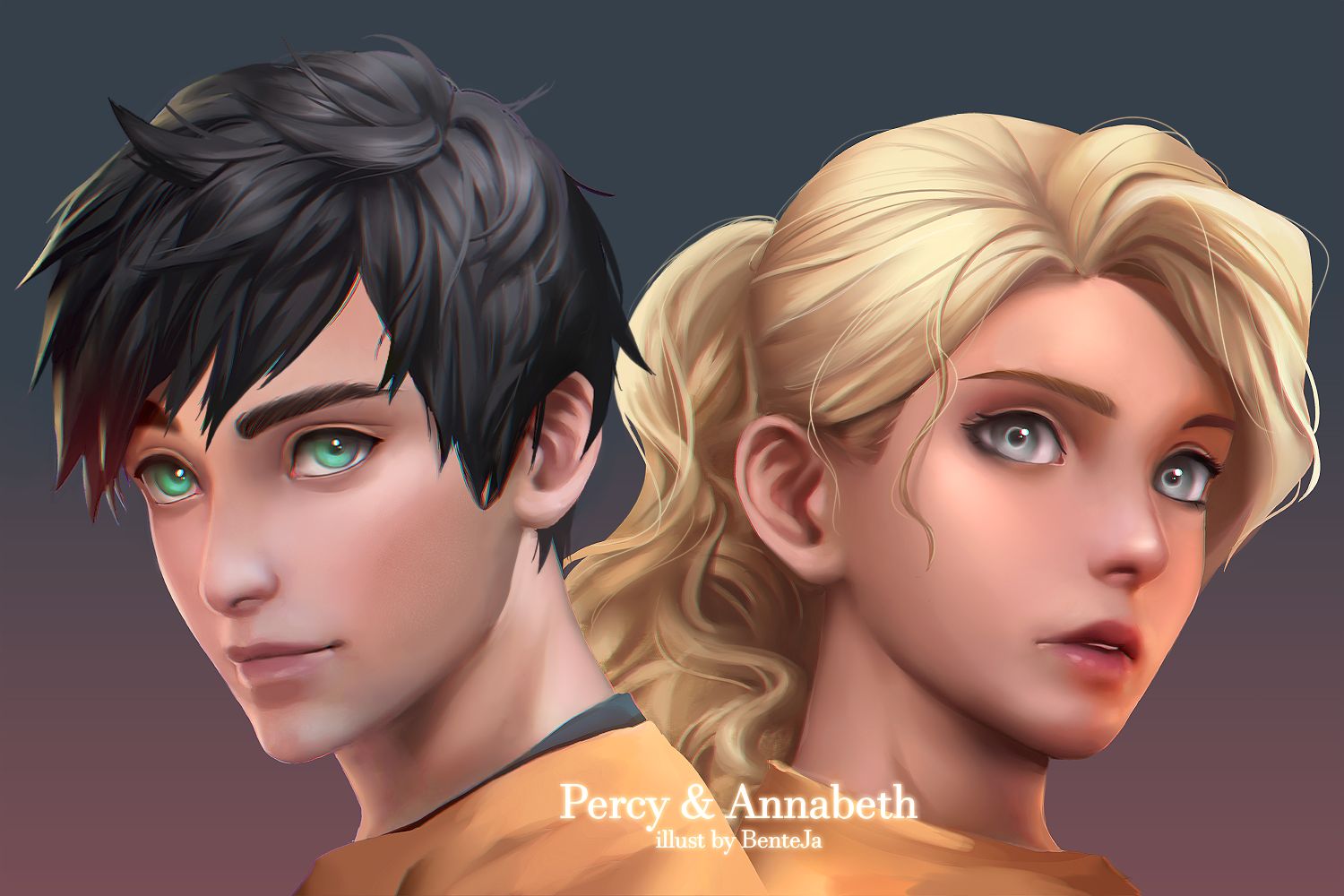 Thought I'd share my painting of Percy and Annabeth! (Bente is my artist name) | Scrolller